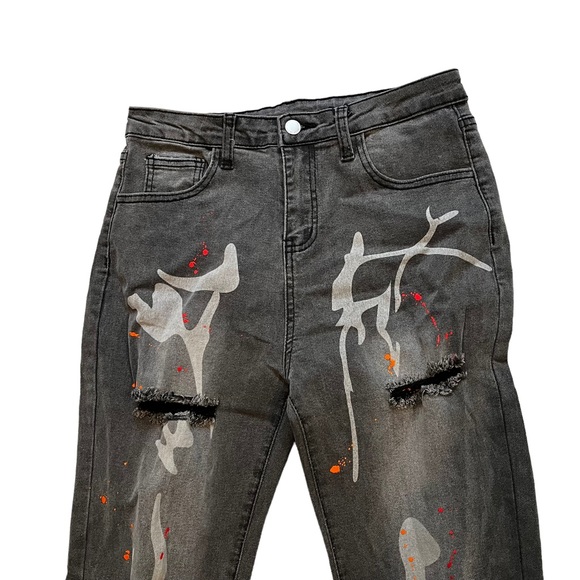 SHEIN | Jeans | Nwt Shein Graphic And Pain Splashed Ripped Hi Rise ...
